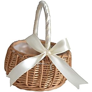 Woven Flower Basket Flower Girl Basket Wicker Basket Candy Gift Basket for Wedding Birthday Party Favor - Size S