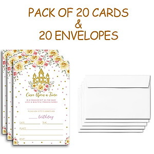 FujLoy Princess Birthday Invitation, Princess Birthday Party Invitations, Princess Party, Princess Castle Themed.（062）