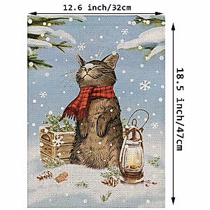 Winter Garden Flag Cat Garden Flag Christmas Holiday Farmhouse Decorations Burlap Burlap Vertical Double Sided Yard Outdoor Decor 12.5 x 18 Inch