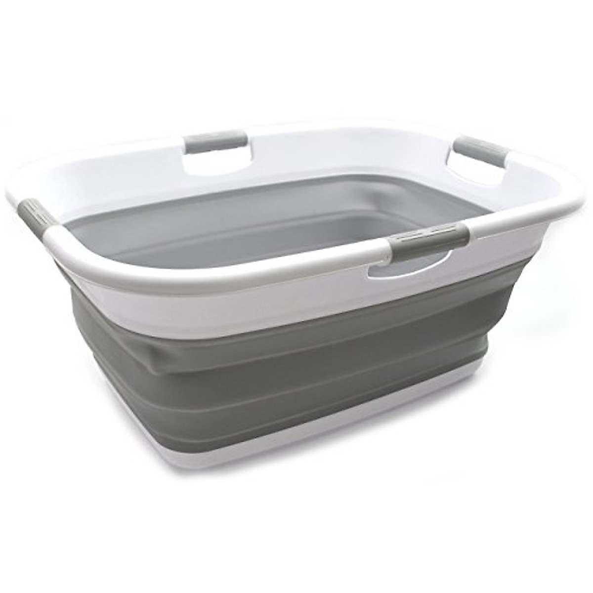 SAMMART 49L Collapsible 4 Handled Laundry Basket-Foldable Storage Container-Portable Washing Bin-Space Saving-Pet Bath Tub,Water capacity 37L (1, Grey), Size: 25.4 x 18.7 x 10.25 inches