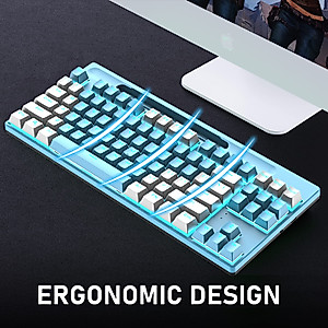 Bluetooth Mechanical Gaming Keyboard with Multi Backlit 87Key Anti-Ghosting Ergonomic Wired/Wireless 2.4Ghz USB Receiver Rechargeable 3300mAh Battery for PC Mac Gamer Typists (Blue White/Blue Switch)