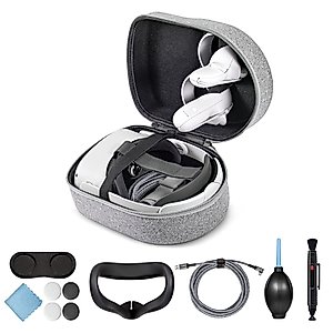 DEVASO Carrying Case for Oculus Meta Quest 2/Quest Pro, 6 in 1 Large Capacity Travel Case Storage with 20FT Link Cable, VR Headset Cleaning Kit, Lens Protector, Suitable for Travel and Home Storage