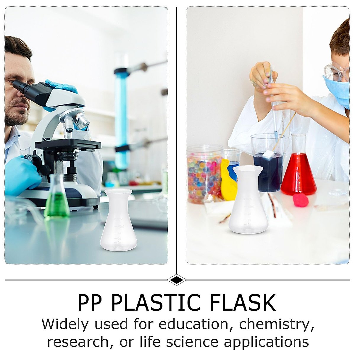 Baluue Erlenmeyer Flask 50ml Laboratory Conical Flask Plastic Erlenmeyer Flask Narrow Neck Clear Conical Flask with Scale for Laboratory School Educational Learning
