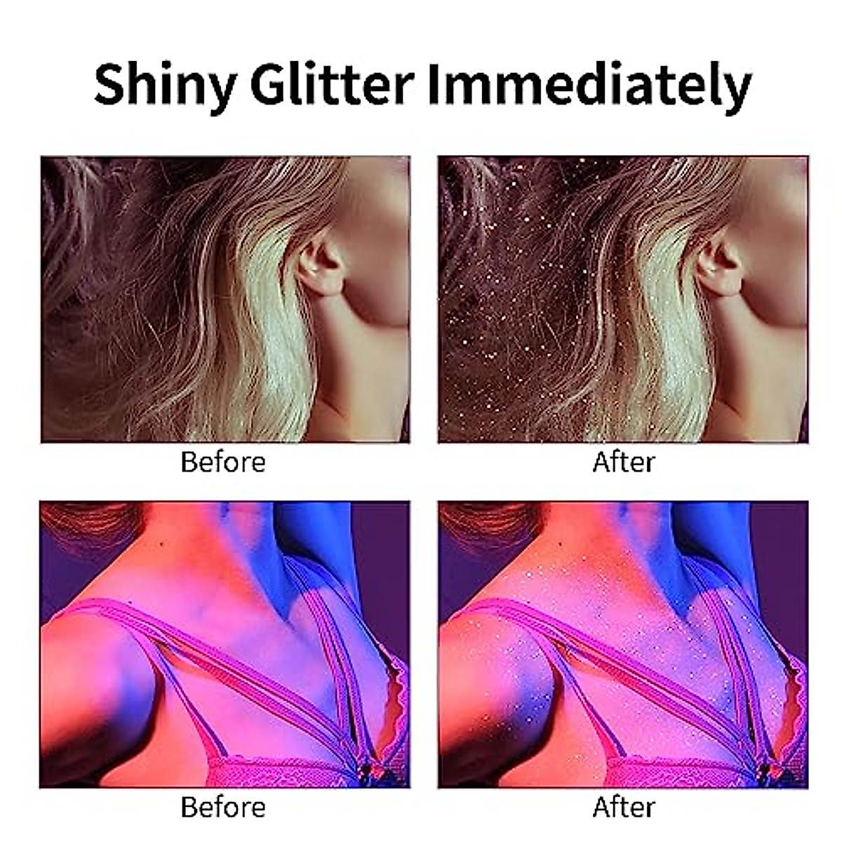 HANYWIL Body Glitter, Glitter Hairspray, Holographic Body Glitter Spray for Skin, Face and Hair, Quick Dry Glitter Spray, Temporary Shiny Spray for Clothes 2.11 Fl.oz