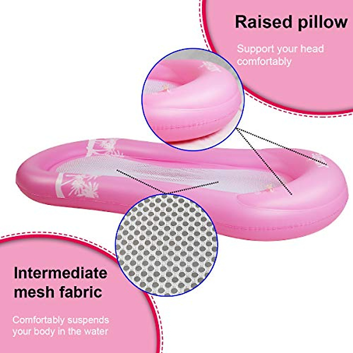 SUNSHINEMALL Inflatable Pool Float, Multi-Purpose Pool Hammock (Saddle, Lounge Chair, Hammock, Drifter) Pool Chair, Portable Water Hammock (Pink-68x32x8inch)