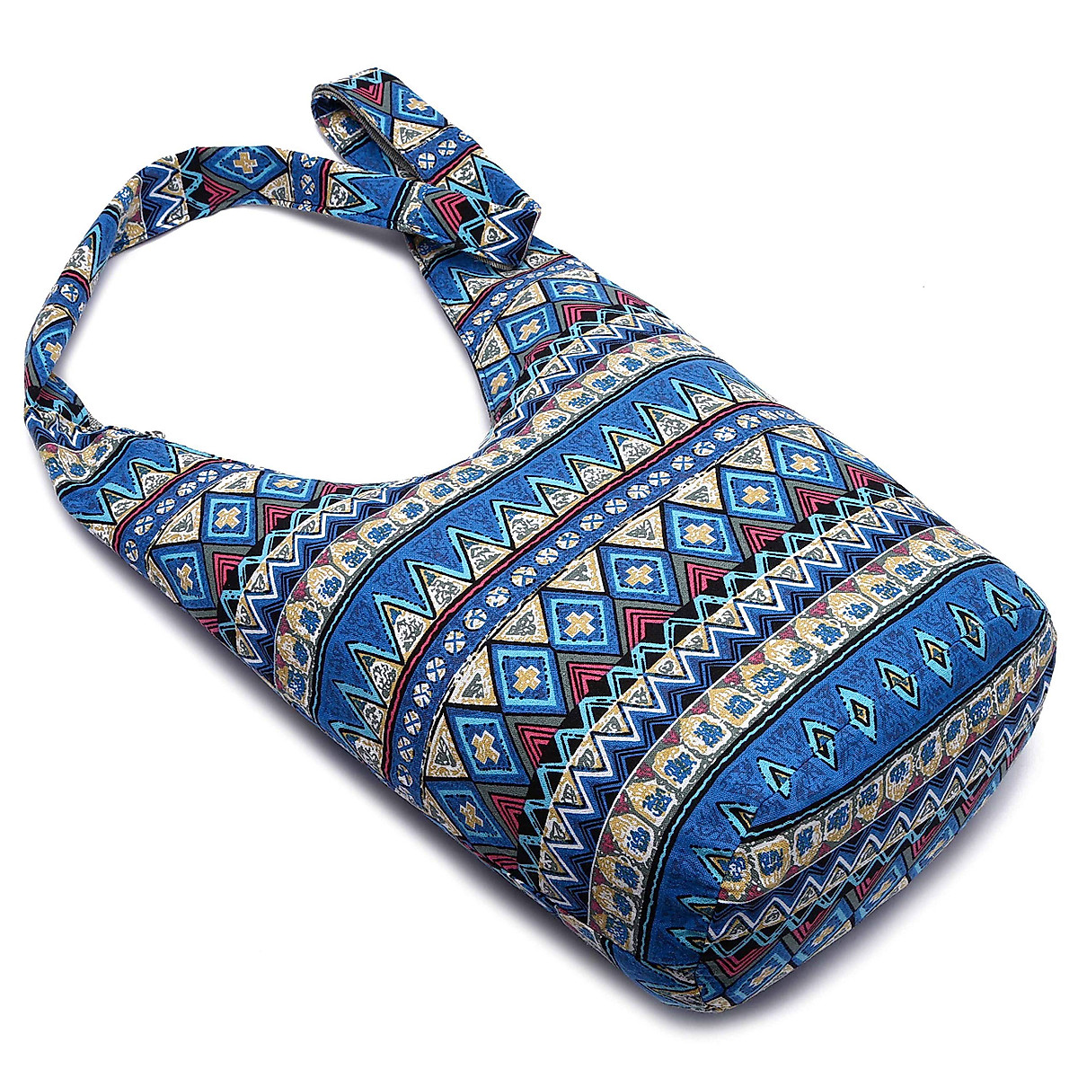 Women Shoulder Handbags Fashion canvas Hippie Crossbody Bags Bohemian Animal Prints Hobo Bags (Blue-white)