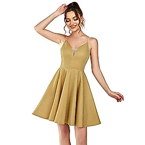 Ever-Pretty Women's Prom Dress Sparkle V Neck Sleeveless A-Line Mini Summer Dress Cocktail Dress Gold US4