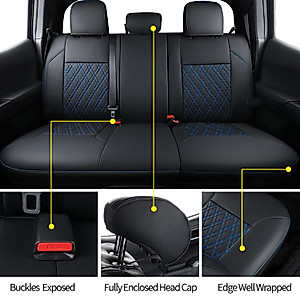 LUCKYMAN CLUB Tacoma Seat Covers, Fit for 2016-2023 Tacoma Crew Double Cab SR SR5 TRD Sport TRD Off-Road TRD PRO Limited with Water Proof Faux Leather(Full Set 2016-2023, Black&Blue)