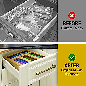 Bucantto Bamboo Food Storage Bag Organizer for Drawer, Compatible with Ziplock and Most Other Brands for Gallon, Quart, Sandwich & Snack Size Bags