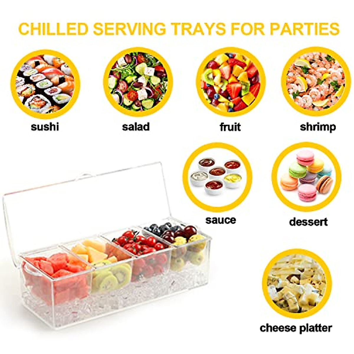 Yatmung Chilled Condiment Server with Lid, Serving Platter and Tray for Parties on Ice Party Tray for Serving Food Fruit Tray for Bar Condiment Tray with Lid