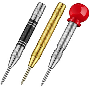 3 Pack Center Punch Spring Loaded Automatic Punch 5 Inches Crushing Hand Tool Center Hole Punch for Wood Metal Awl Puncher with Cushion Cap Adjustable Tension
