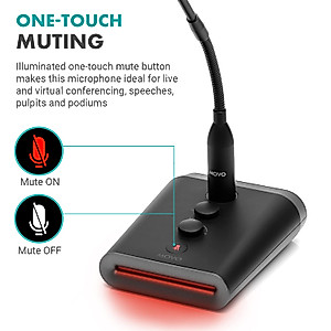 Movo GM-7 Professional 18-inch Gooseneck Microphone and USB Interface Base with RGB Lights, Gain, Mute - USB Podium Microphone with Stand for Streaming, Meetings, Lectures - USB Mic for Mac and PC