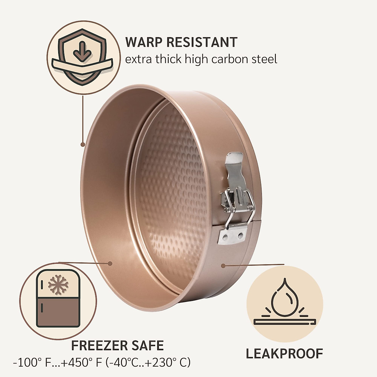 HAPPIELS Non Toxic Nonstick 8 inch Springform Pan | 8'' Cheesecake Mold | 8in Leakproof Spring-form Round Cake Pans | Nontoxic Non Stick Spring Form Pan for Baking