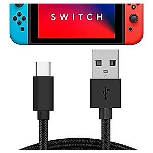 TALK WORKS USB C Charger Cable for Nintendo Switch/Lite + Switch OLED & Pro Controller - 6ft Nylon Braided USB Type C Charging Cable - Slate