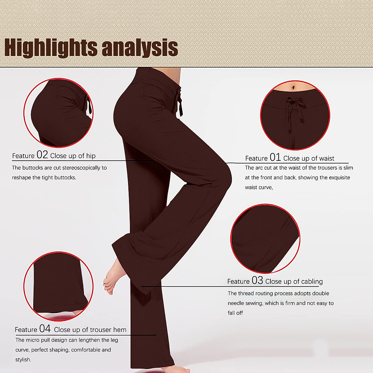 Ceboyel Womens Wide Leg Yoga Pants Drawstring Lounge Flare Workout Sweatpants Straight-Leg Loose Bell Bottom Dress Pants 2023 Brown