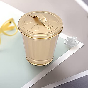 TOPBATHY 2 Pcs Mini Trash Can Metal Garbage Can with Lid Pencil Cup Holder Desktop Wastebasket Galvanized Garbage Holder Flower Buckets for Home Kitchen Office Decor