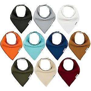 TheAZBaby Organic Cotton 10-Pack Baby Bandana Drool Bibs for Boys and Girls, Neutral Solid Bibs for Teething and Drooling.