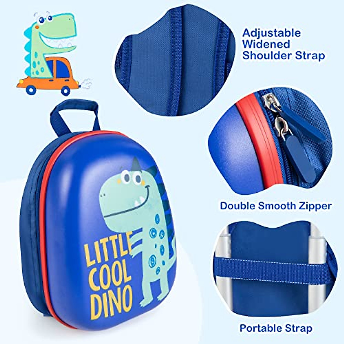 Olakids Kids Luggage Set, 12’’ Travel Backpack and 18’’ Carry on Suitcase with Rolling Spinner Wheels for Children Boys Girls, 2 Pcs Trolley Case Gift for Toddlers (Blue Dinosaur)