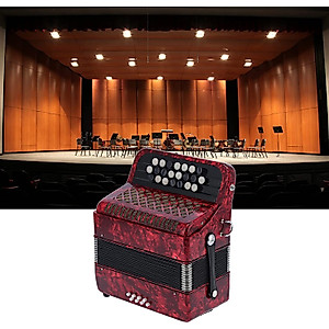Accordian 22 Key 8 Bass Professional Button Reed Instrument Mini Accordion Instrument Musical Instrument for Beginner with Storage Bag(red)