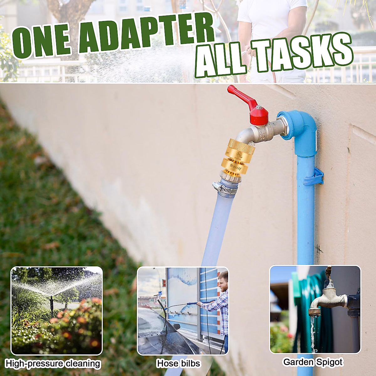 PK1390 Replacement Self Draining Vacuum Breaker,1-1/16" Fine Thread Female to 3/4" GHT Thread Male Hose Bib Backflow Preventer Lead-Free Brass