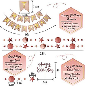 60th Birthday Decorations for Women, Happy Birthday Banner Cake Topper Rose Gold Curtain Happy 60th Birthday Sash 60 Balloon Number for 60th Anniversary Decorations Birthday Party Backdrop