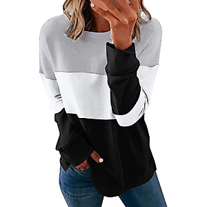 deals of the day lightning deals Long Sleeve Crewneck Tunic Shirts For Women Dressy Casual Fall Fashion Pullover Sweatshirts Color Block Sweater Tops Women Tops And Blouses Black M
