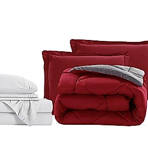 Elegant Comfort 7-Piece Bed-in-a-Bag Comforter & Sheet Set- Luxury 1500 Thread Count 7-Piece Full Size Bed-in-a-Bag, Super Cozy Bed Sheets and Comforter Set, Wrinkle and Stain Resistant, Red/Gray