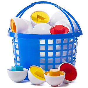 Prextex Easter Eggs Educational Puzzle in a Basket (12 Eggs) - Baby Easter Basket Toddler Boy Toy, Gifts Surprise Fidget Toys Pack Brand, Mini Toys for Girls, Boys, Kids, Boy&Girl Toys, Toddler Toys