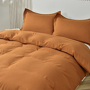 PALAKANA King Bedding Duvet Cover Set, 3 Pieces 100% Washed Cotton Comforter Cover, Breathable Durable Soft Comfy Duvet Cover Solid Bedding Set with Zipper Closure