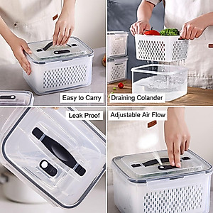 sengcou 10 PCS Fruit Storage Containers For Fridge, Produce Vegetable Saver Container with Lids Colander Vent Handle BPA-Free Large Size, Keep Fruits Veggie Food Meat Fresh
