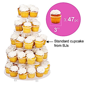 Jusalpha 5 Tier Circle Cupcake Stand With Light - Premium Cupcake Holder - Acrylic Cupcake Tower - Ideal for Weddings Birthday Parties, Candy Bar Decor 5RF-S (LED Light Option: Battery)