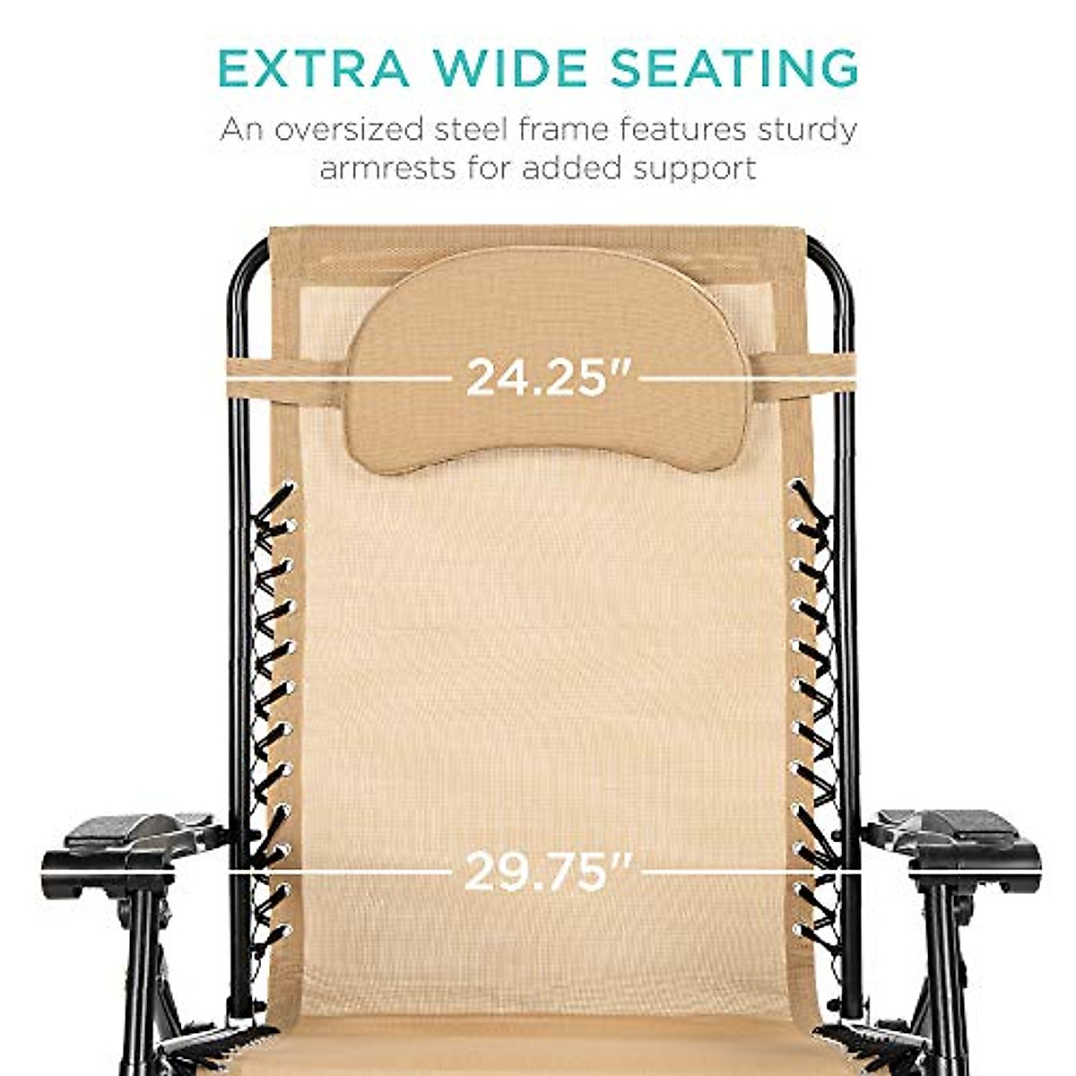Best Choice Products Oversized Zero Gravity Chair, Folding Outdoor Patio Lounge Recliner w/Cup Holder Accessory Tray and Removable Pillow - Tan