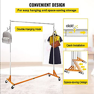 VEVOR Z Rack, 300 lbs Industrial Grade Z Base Garment Rack, 24" x 63" x 71" Height Adjustable Clothes Rack, Sturdy Steel Heavy Duty Clothing Rack w/ Lockable Casters for Home Garment Store Orange