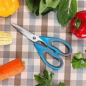 Kitchen Scissors, Heavy Duty Stainless Steel Kitchen Shears, Premium Ultra Sharp Utility Multifunctional Kitchen Scissors for Poultry, Chicken, Meat, Food, Vegetables, Seafood, BBQ (Blue)