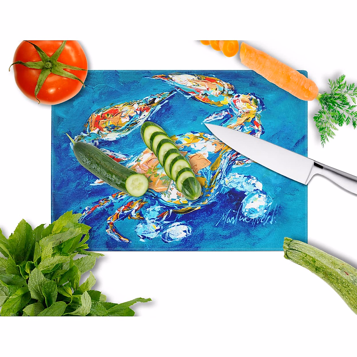 Caroline's Treasures MW1153LCB By Chance Crab Glass Cutting Board Large Decorative Tempered Glass Kitchen Cutting and Serving Board Large Size Chopping Board