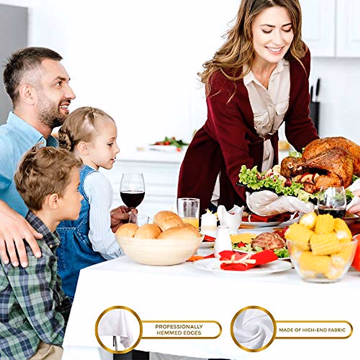 2 Square Tablecloth Covers 52x52 Inch | Table Cloths for Square or Round Table | Washable Wrinkle-Resistant Fabric for Weddings, Kitchen, Restaurant, | White | 2 Pack