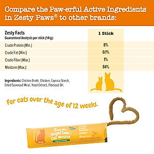 Zesty Paws Cat Mousse Squeezies Puree Cat Treats for Digestion - with Seaweed, Omega Fatty Acids, Antioxidants - Support for Digestive Health Cats - Chicken Flavor - 18 Count