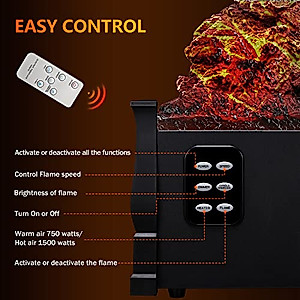 R.W.FLAME Electric Fireplace Log Set Heater 21IN, Remote Control, Flame Brightness Adjustable,Realistic Ember Bed
