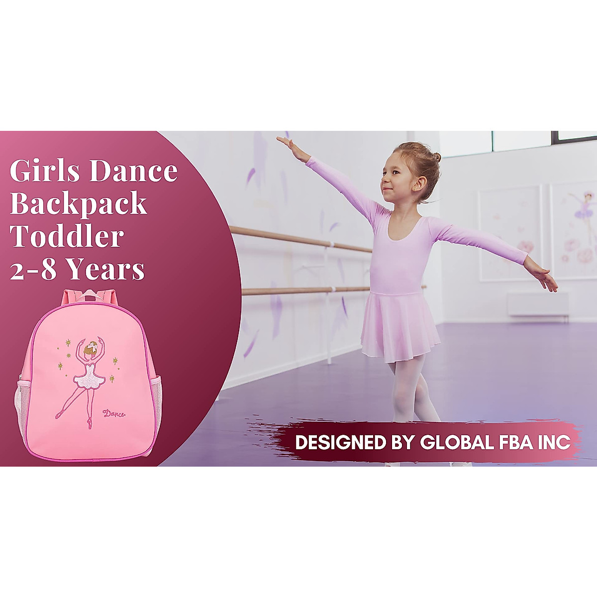 GLOBAL FBA INC Girls Dance Backpack Toddler 3-8 Years Pink