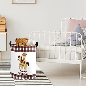 Personalized Laundry Basket Hamper,Cowboy Brown Plaid,Collapsible Storage Baskets with Handles for Kids Room,Clothes, Nursery Decor