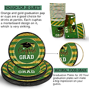 Green Graduation Plates and Napkins Class of 2025 Congrats Grad Decoration Serve 20 Guests Tableware Disposable Plates, Cups, Napkins, Tablecloth, Toppers and Banner for College High School (Green)