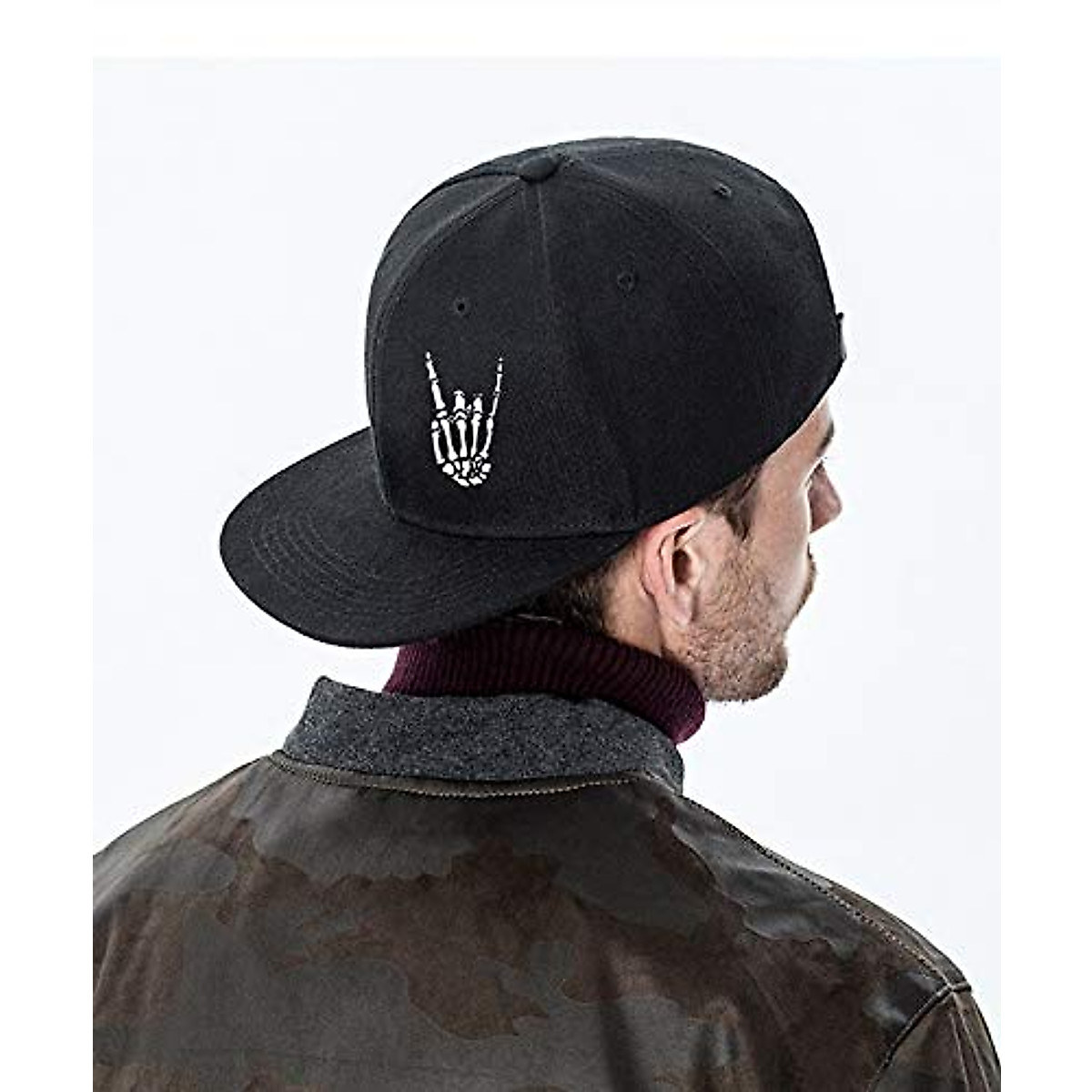 Snapback Hats for Men Baseball Cap Adjustable Flat Bill Trucker Dad Gift Skull Hat Skeleton Hand Snap Backpack Skateboard Hats for Boys Teen Black