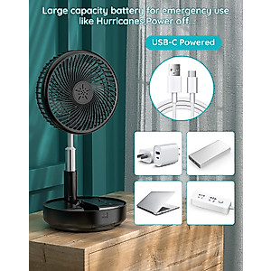 Primevolve Portable Oscillating Standing Fan,Rechargeable Battery Operated USB Floor Table Desk Fan with Remote, 4 Speed Settings Pedestal Fans for Bedroom Office Camping Fishing Travel Black 7.7"