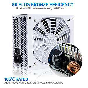 PowerSpec 650W Power Supply Semi Modular 80 Plus Bronze Certified ATX PSU Active PFC SLI Crossfire Ready Gaming PC Computer Power Supplies, PS 650BSM(White Edition)