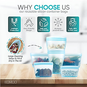 Reusable food container silicone bag, Upgrade second generation 6 Pcs Containers Storage, 100% Silicone Reusable Food Bag, Stand Up Preservation Bag, Rounded interior for easy cleaning.