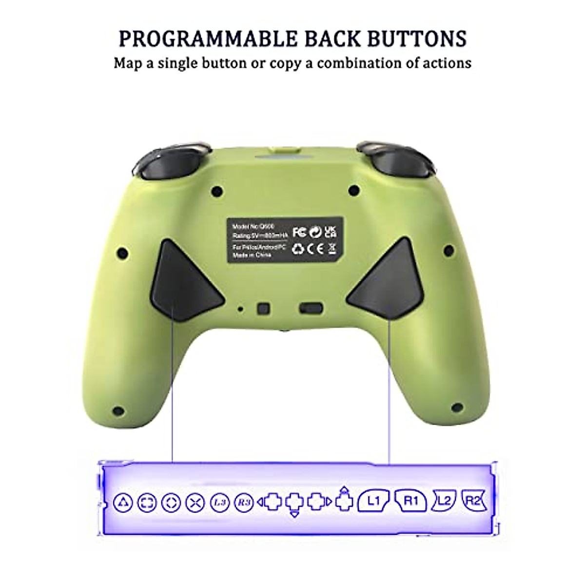 TJPD Wireless Game Controller with 2 Programmable Back Buttons, Compatible with PS4/PS3/iOS13.4+/PC/Android, Game Controller Remote with Turbo/Gyro/HD Dual Vibration/LED Indicator (Green Camouflage)