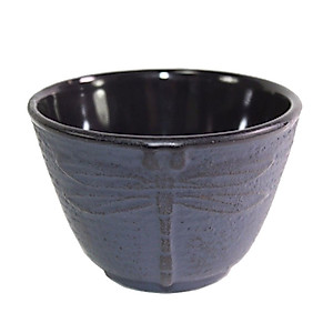 4 Black Tea Saucers and 4 Blue Dragonfly Cast Iron Teacups Hobnail Dot Japanese Styel ~ We Pay Your Sales Tax