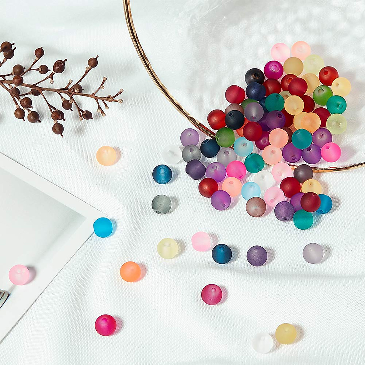 PH PandaHall 1400pcs 24 Color Frosted Glass Beads for Jewelry Making, 6mm Candy Color Frosty Beads Matte Loose Spacer Beads for Friendship Bracelets Necklace Earring Jewelry Making
