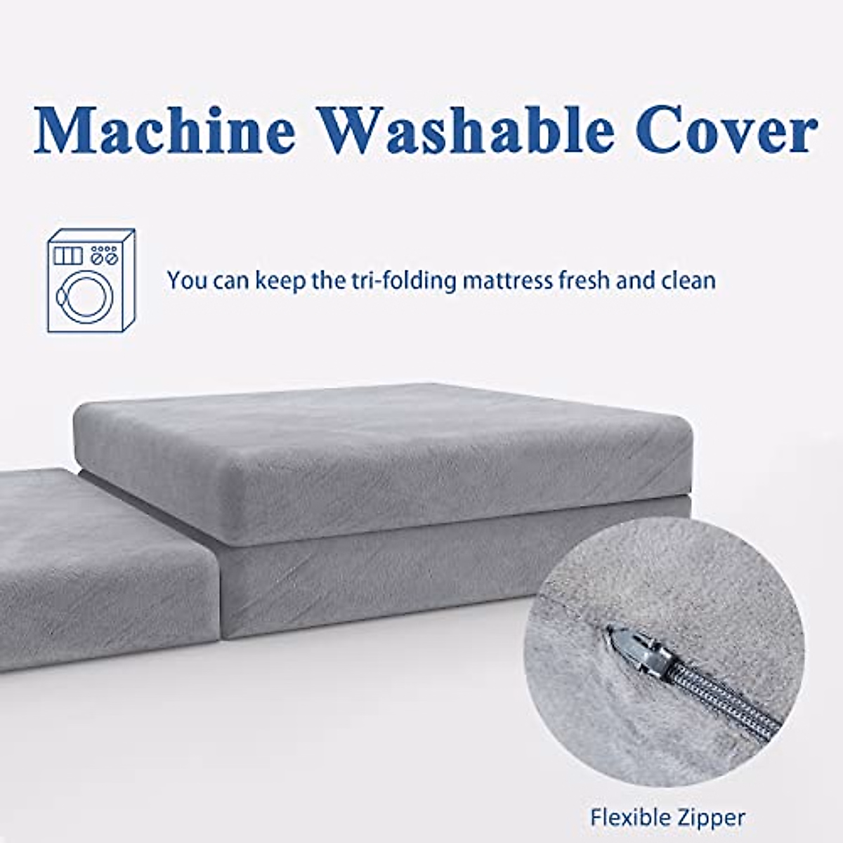 SINWEEK Full Tri Folding Mattress with Storage Bag Foam Topper 4" Thickness Floor Cot Mattress, Guset Bed with Removable&Machine Washable Cover and Lining, CertiPUR-US Certified, Full 54 x 75 Inch