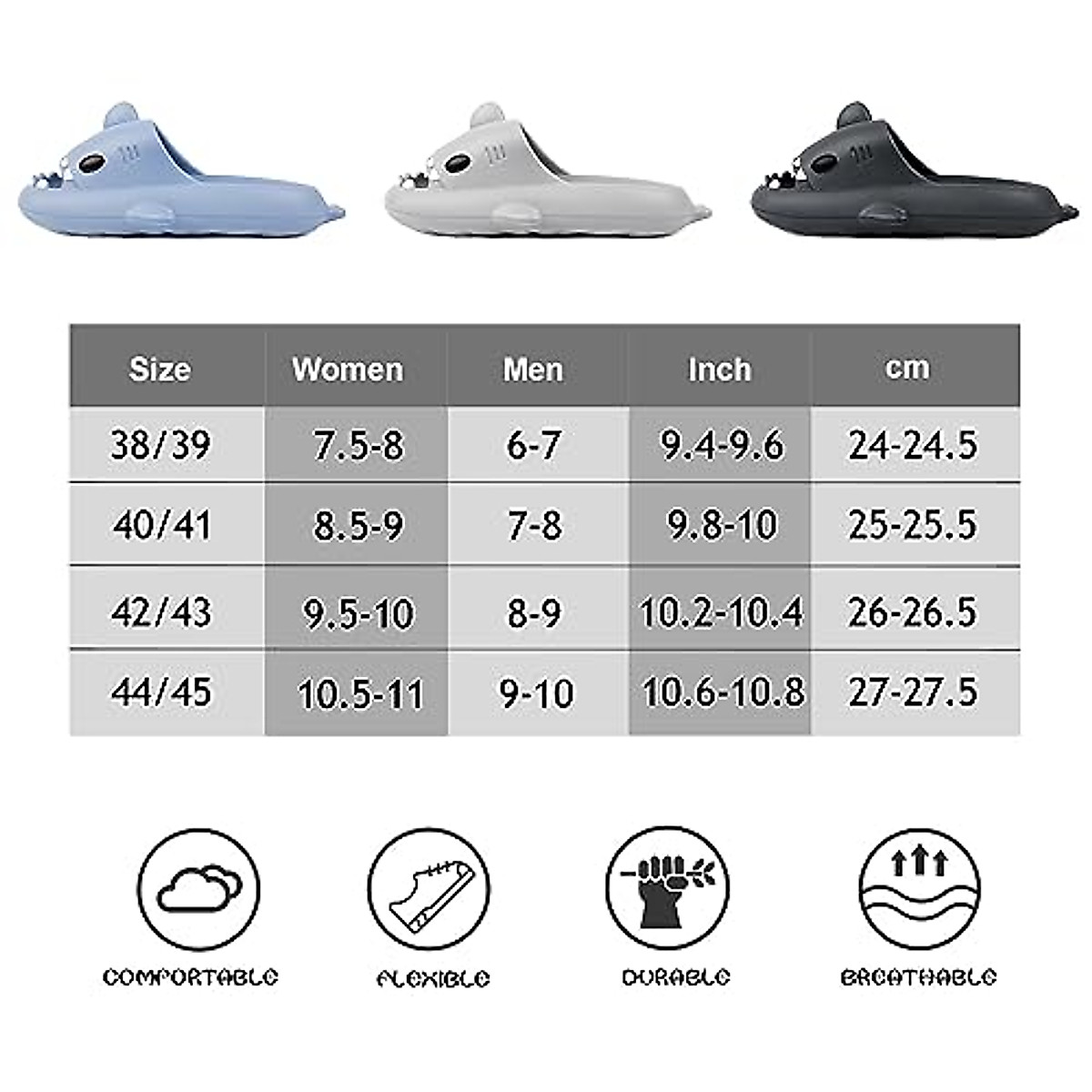 Azorn Cute Shark Slippers for Women and Men, Cloud Shark Slides with Cushioned Thick Sole, Open Toe Non-Slip Beach Pillow Slippers Bathroom Sandals for Indoor & Outdoor